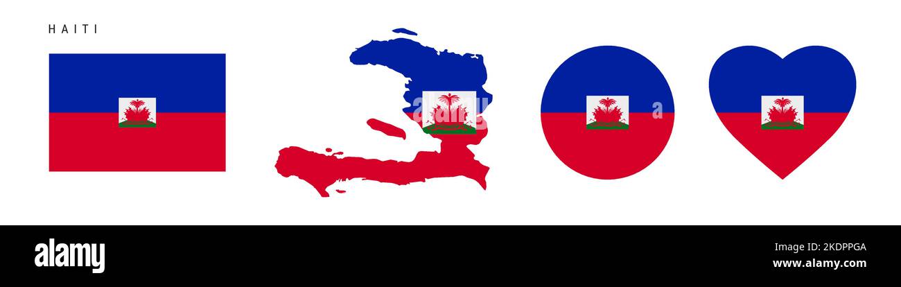 Haiti flag icon set. Haitian pennant in official colors and proportions. Rectangular, map-shaped ...