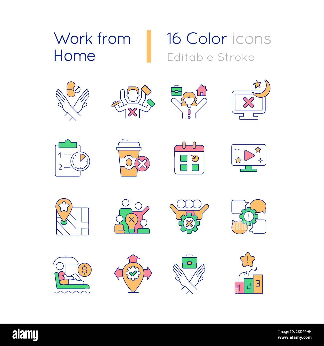 Work from home RGB color icons set Stock Vector Image & Art - Alamy