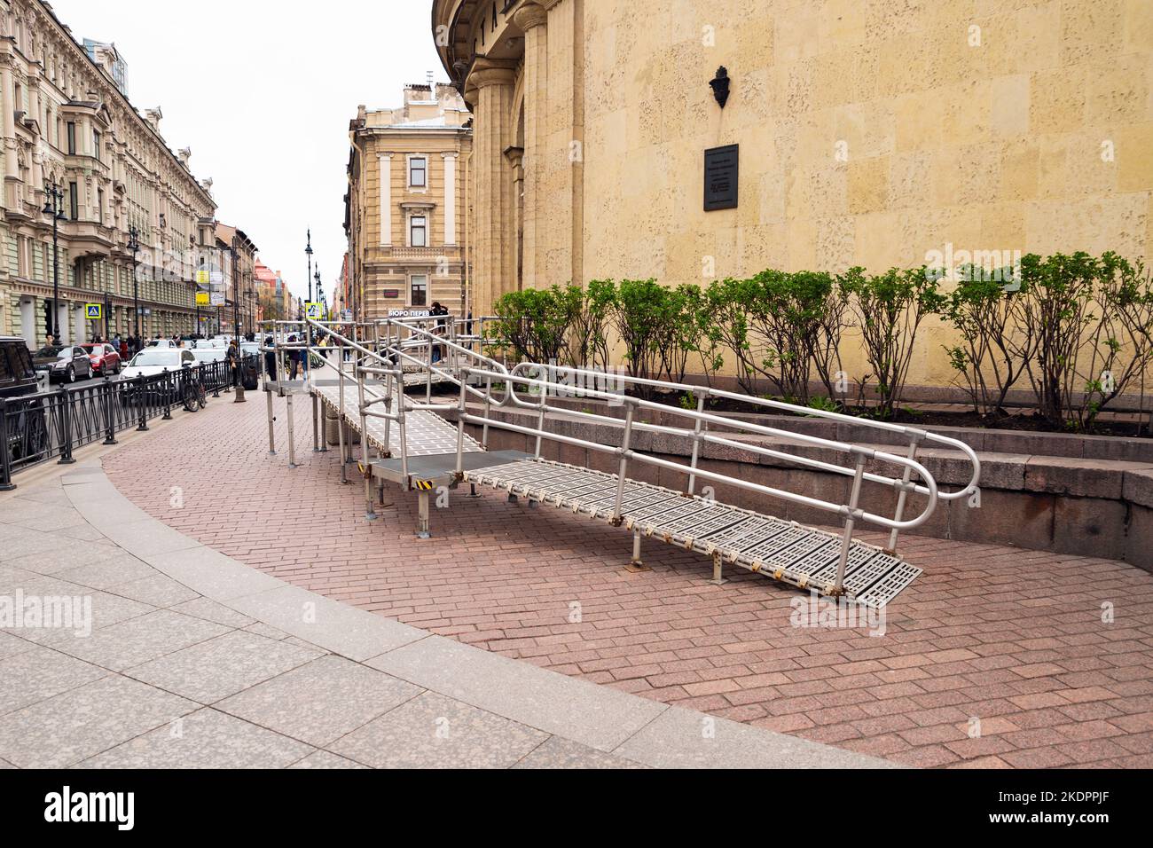 Saint-Petersburg, Russia - 05.29.2022: Steel Ramp for wheelchairs at ...