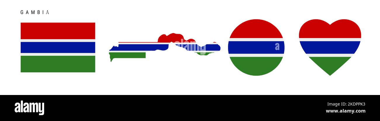 Gambia flag icon set. Gambian pennant in official colors and proportions. Rectangular, map ...