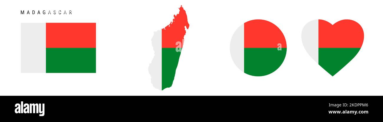 Madagascar flag icon set. Republic of Madagascar pennant in official colors and proportions ...
