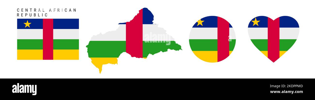 Central African Republic flag icon set. CAR pennant in official colors and proportions ...