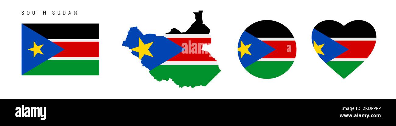 South Sudan flag icon set. South Sudanese pennant in official colors and proportions ...