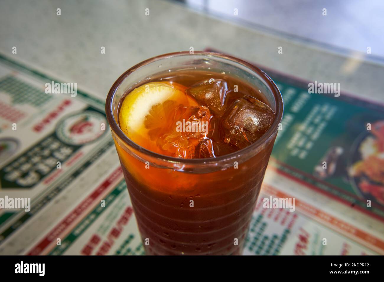 Cold and refreshing frozen lemon tea in Hong Kong style tea restaurant ...