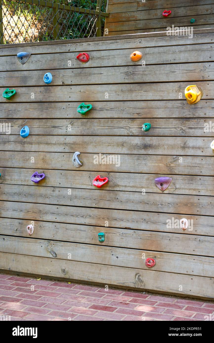Close-up of a climbing wall in an outdoor park Stock Photo - Alamy