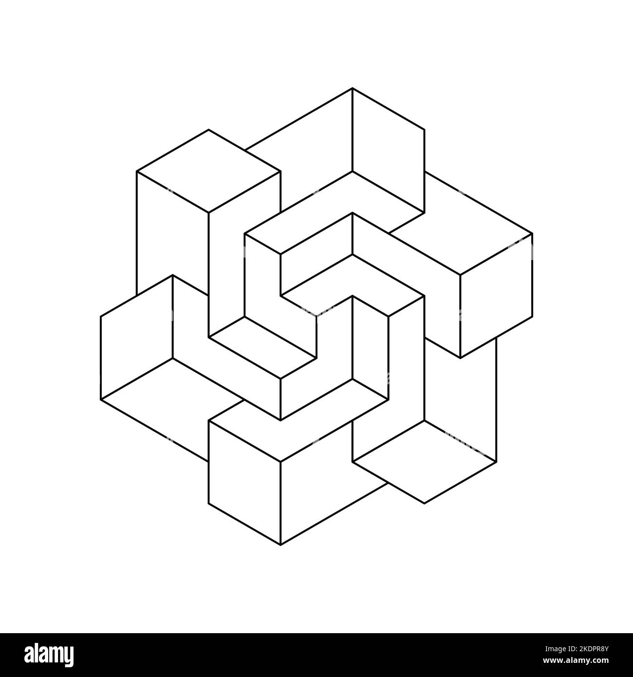 Complex hexagonal object made of rectangles. Impossible penrose shape ... Complex hexagonal object made of rectangles. Impossible penrose shape ...