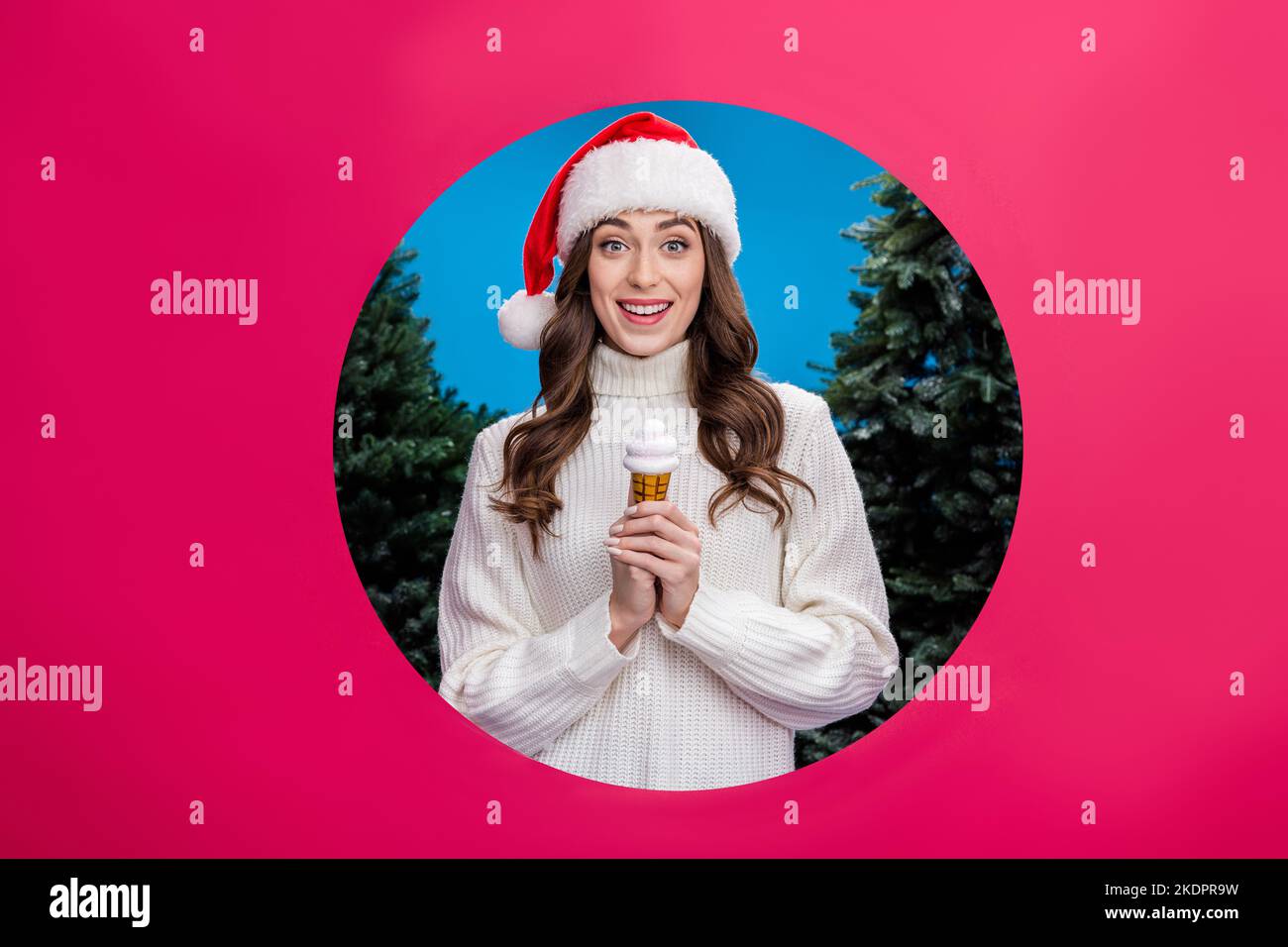 Photo of funny impressed lady wear santa claus helper xmas hat ...