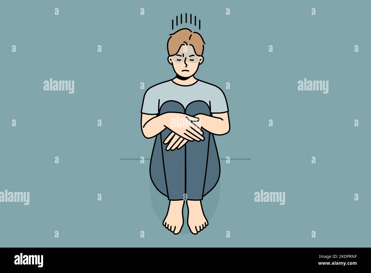 Cartoon illustration pensive man sitting Stock Vector Images - Alamy