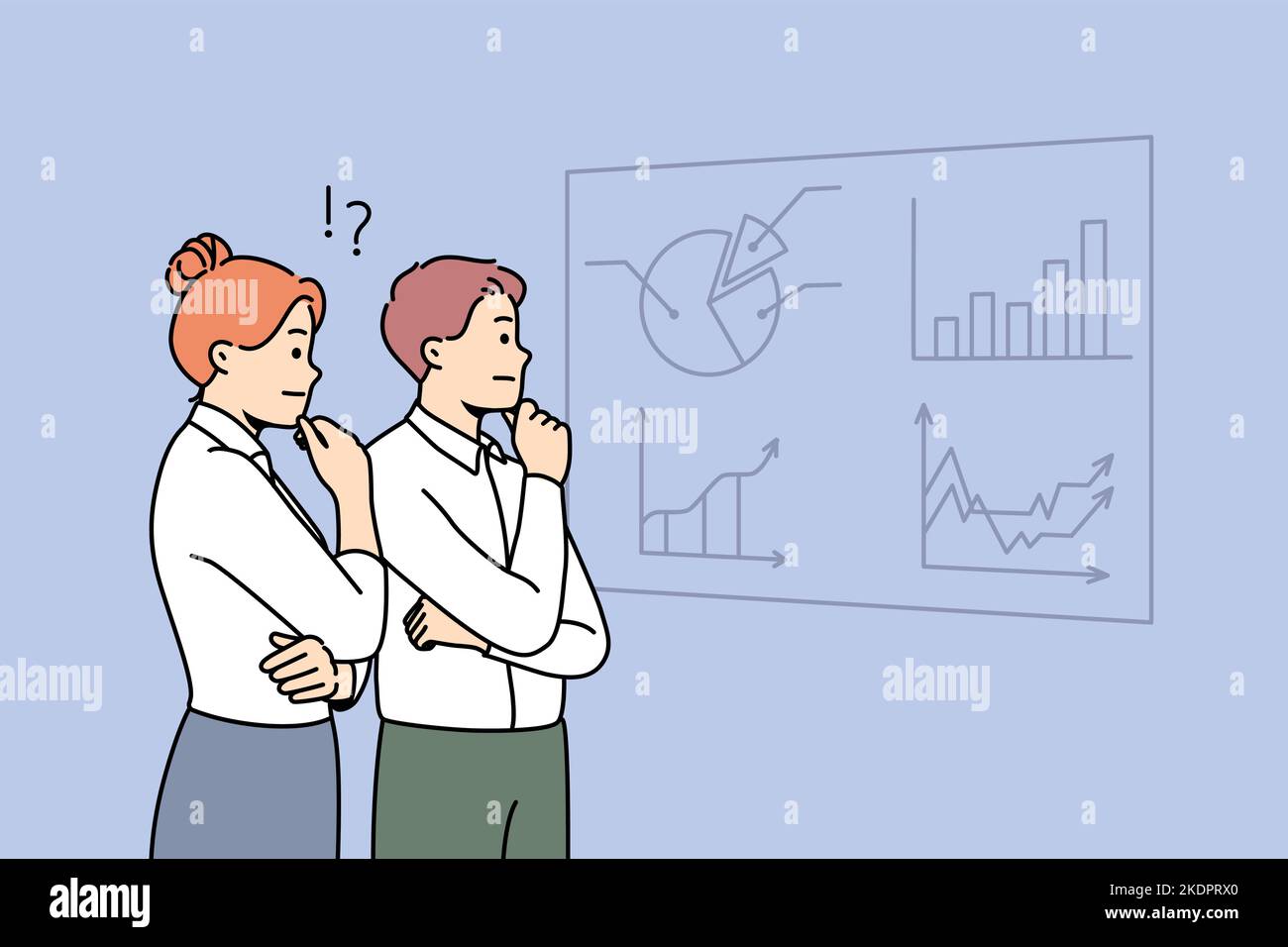 Pensive businesspeople look at board brainstorming on financial ideas ...