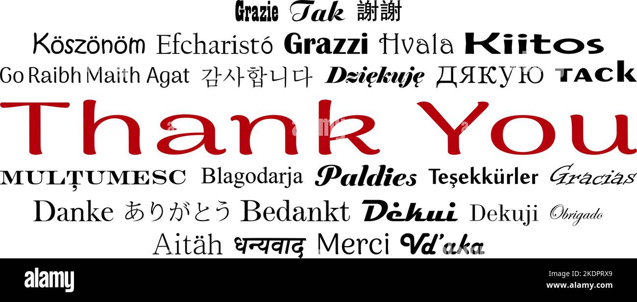 Thank you vector lettering. Worldwide languages. White back. European ...