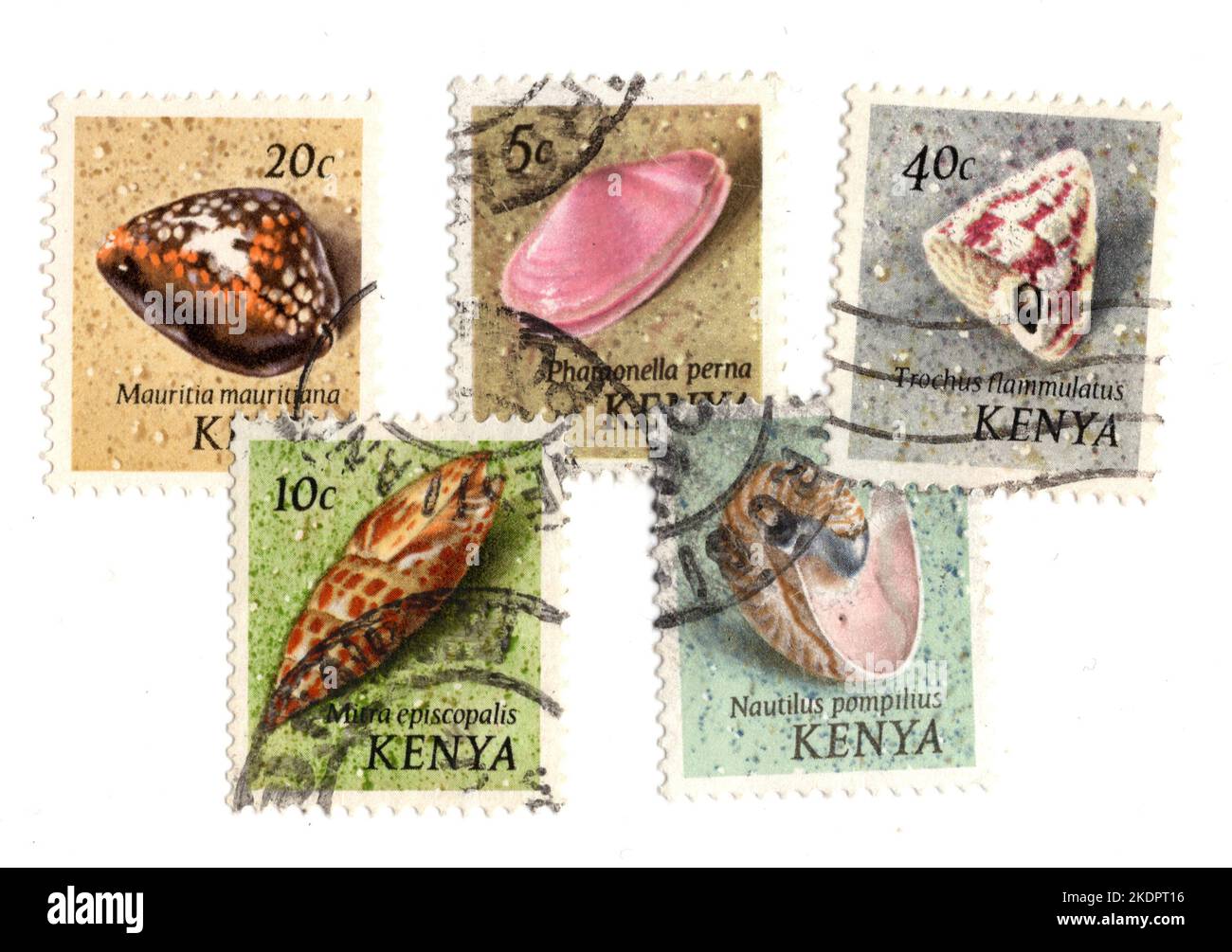 A montage of vintage postage stamps from Kenya on a white background ...