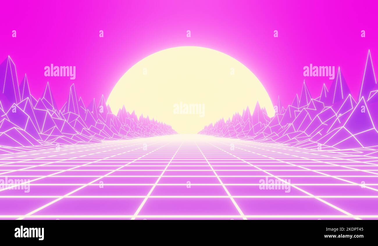 Retro sci-fi wireframe landscape. 3D rendering Stock Photo - Alamy