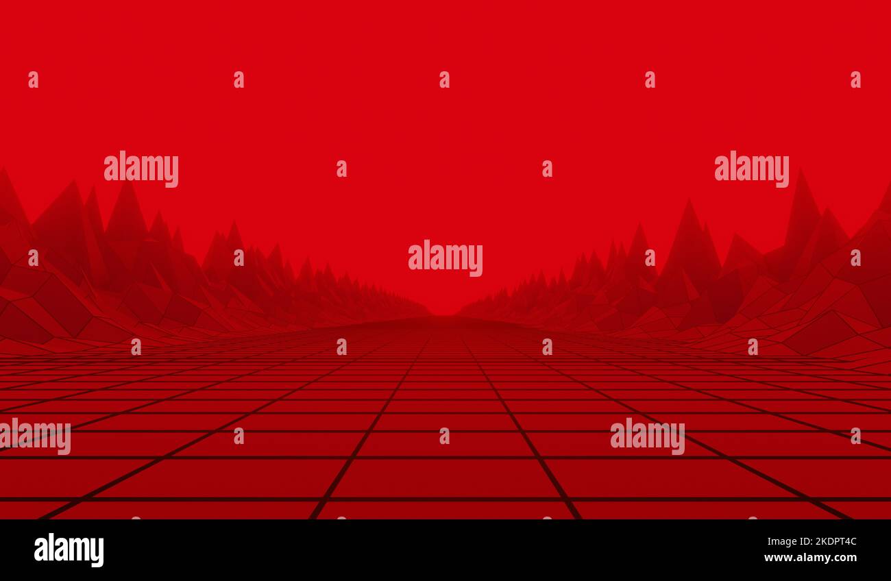 Retro sci-fi wireframe landscape. 3D rendering Stock Photo - Alamy