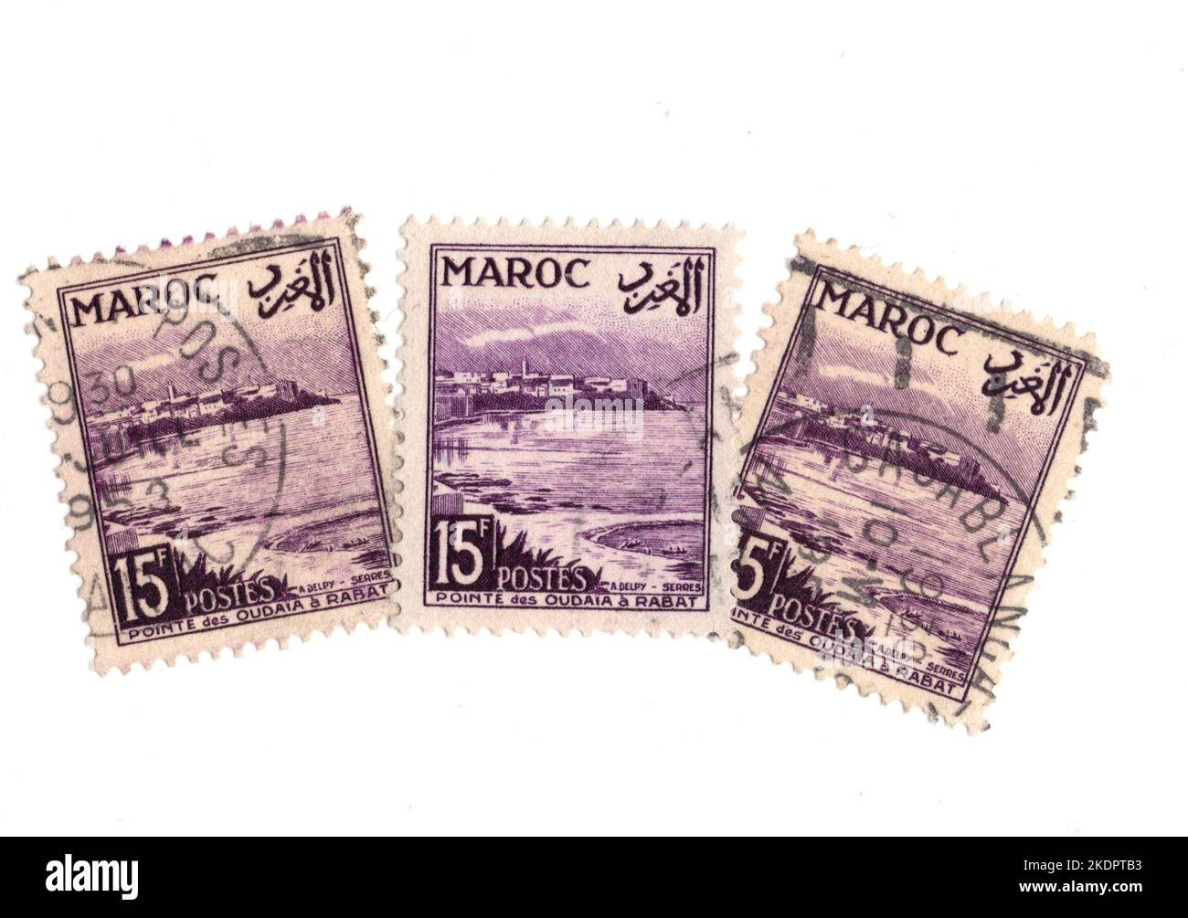 A montage of vintage postage stamps from Maroc on a white background ...