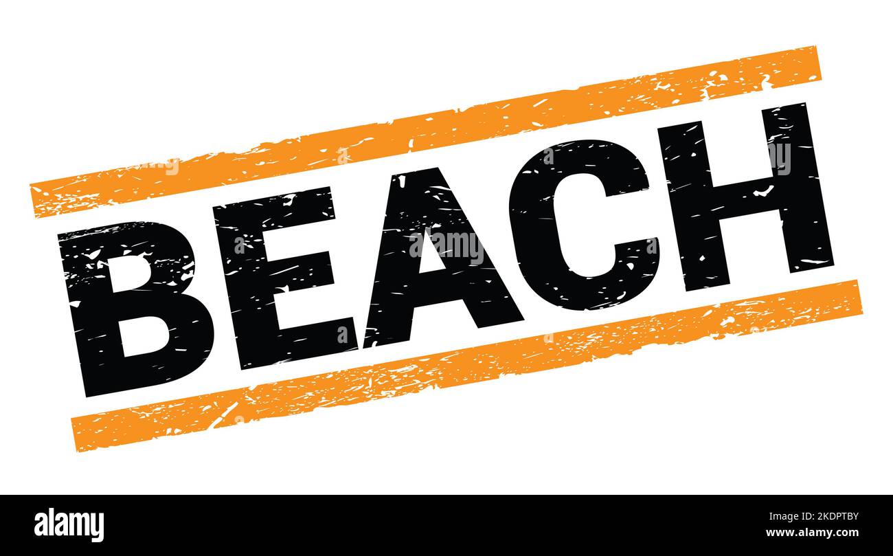 BEACH text written on orange rectangle stamp sign Stock Photo - Alamy