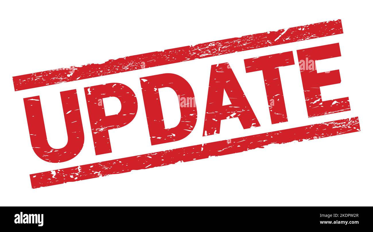UPDATE text written on red rectangle stamp sign Stock Photo - Alamy