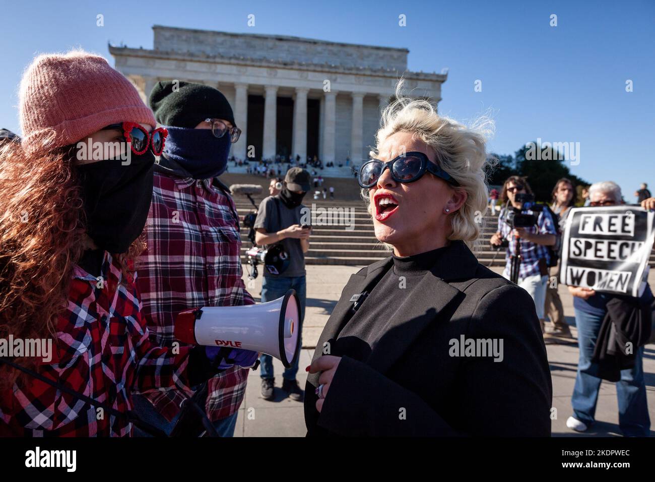 British anti-trans activist Kellie-Jay Keen yells at counter-protesters ...