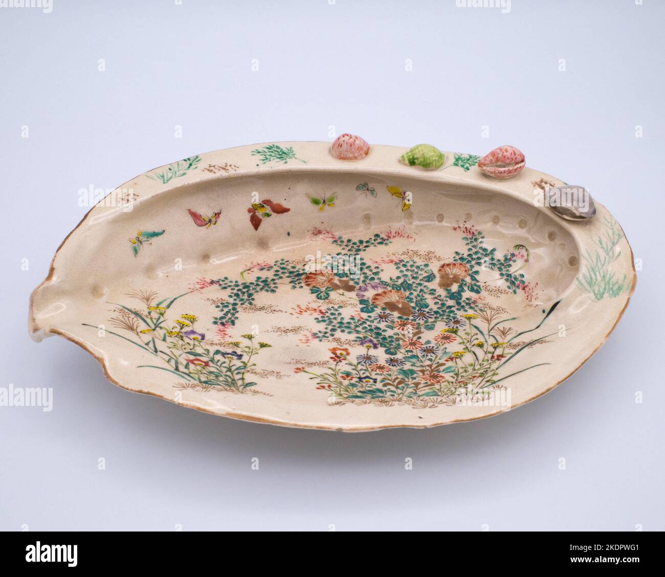 Antique Japanese Kyoto Satsuma Pottery Awabi Abalone Shell Form Dish 25 ...