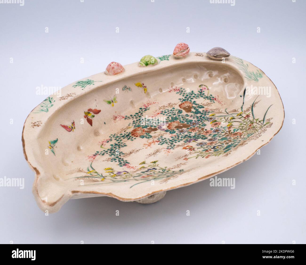Antique Japanese Kyoto Satsuma Pottery Awabi Abalone Shell Form Dish 25 ...