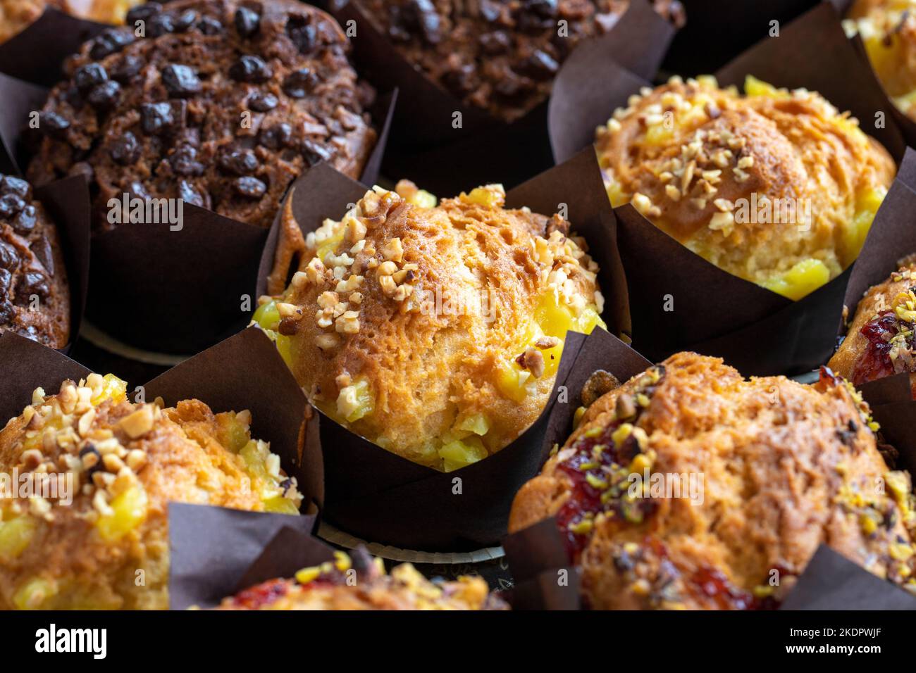 Chocolate and hazelnut muffins. American cuisine delicacies. close up ...