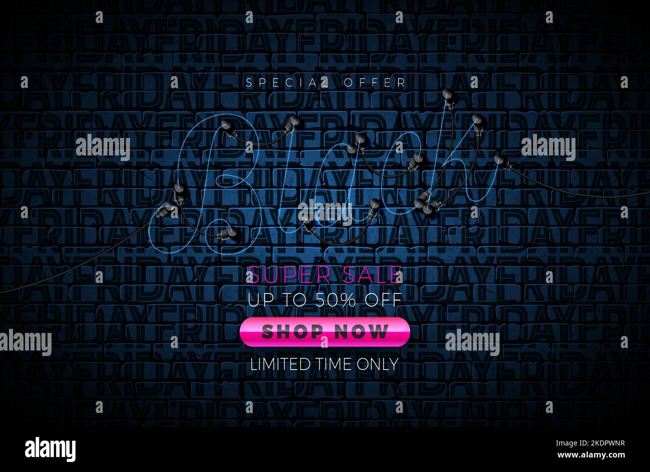 Black Friday Sale Illustration with Glowing Neon Light Lettering on ...