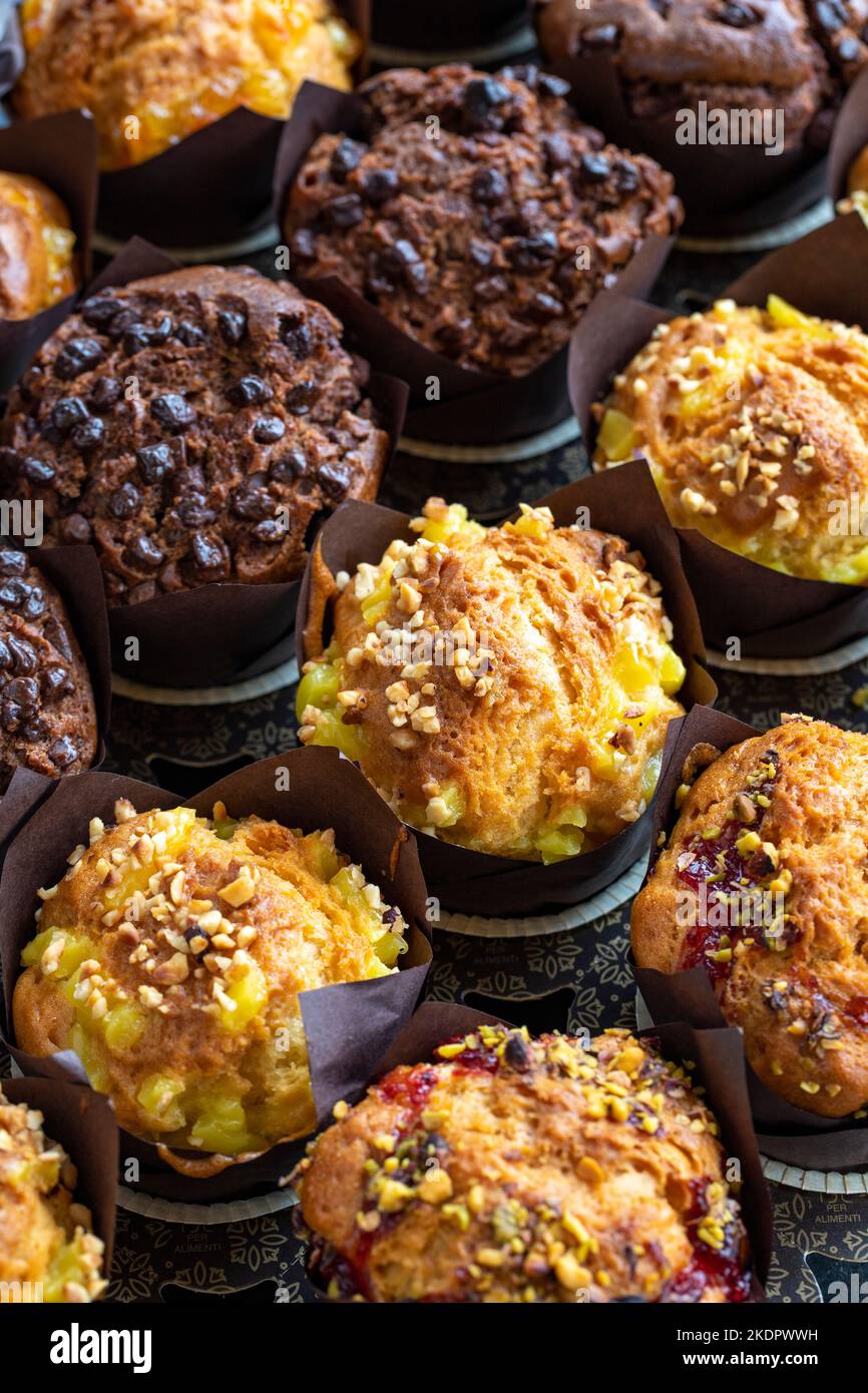 Chocolate and hazelnut muffins. American cuisine delicacies. close up ...