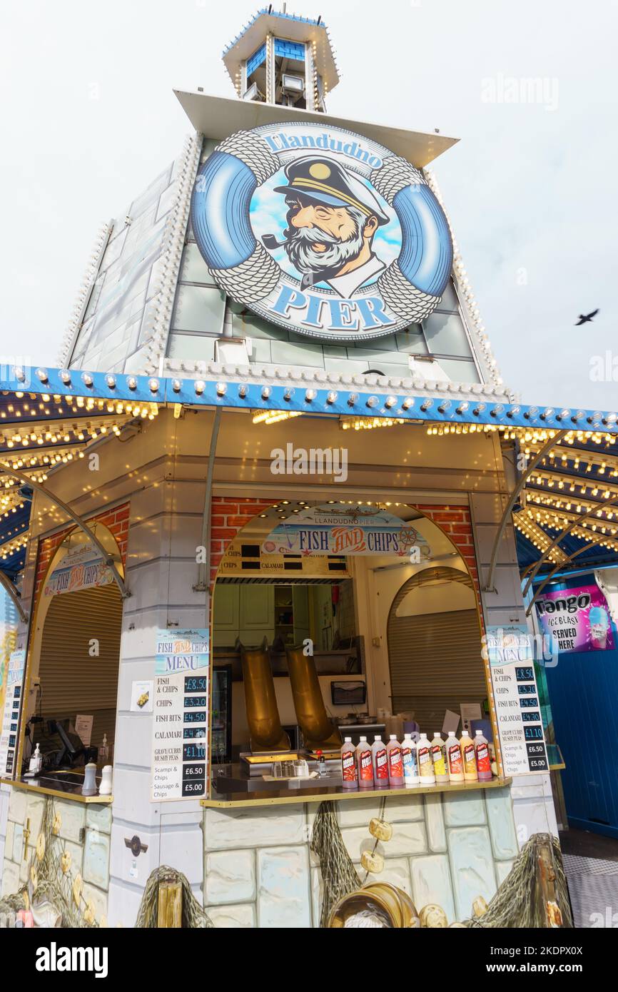 Llandudno pier fish and chip takeaway kiosk in the seaside town of ...