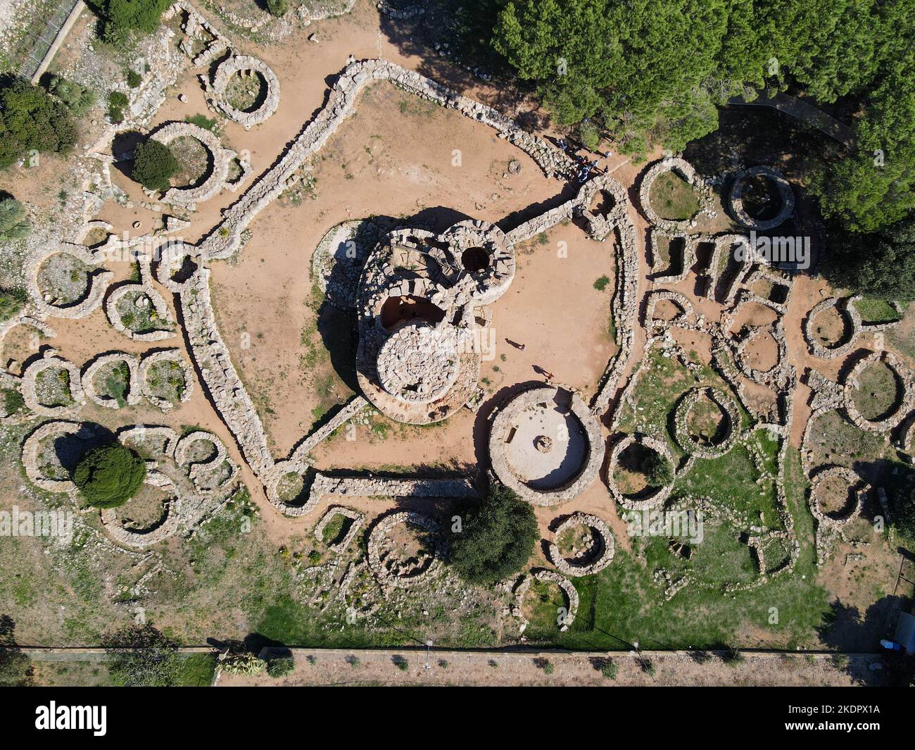 Drone view at the archaeological site of Palmavera on Sardinia in Italy ...