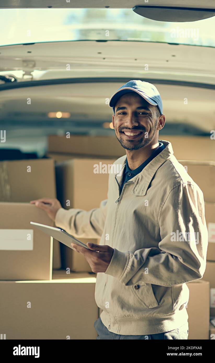 Our delivery service is completely digitised. Portrait of a delivery ...