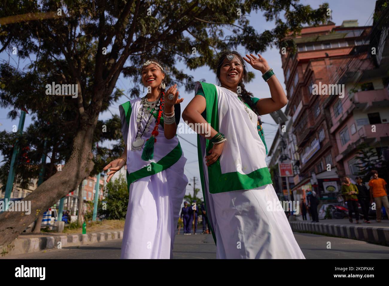 Kathmandu, Nepal. 8th Nov, 2022. Women from the Tharu community dance ...