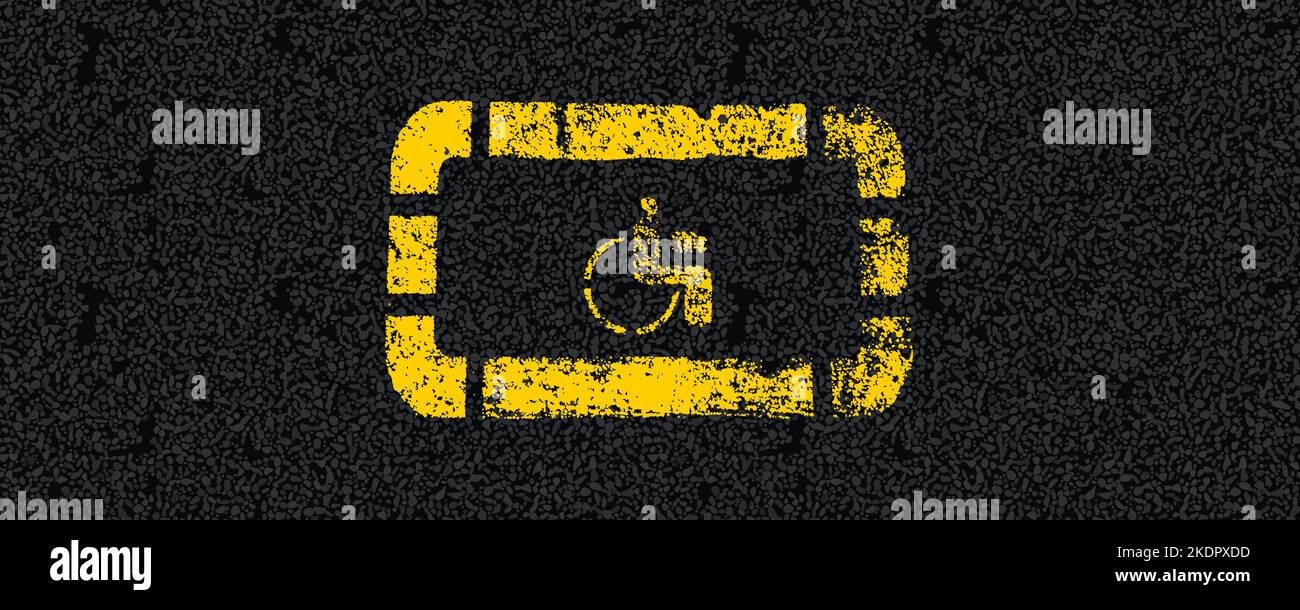 Yellow signs handicapped spot on tarmac road top view Stock Vector ...