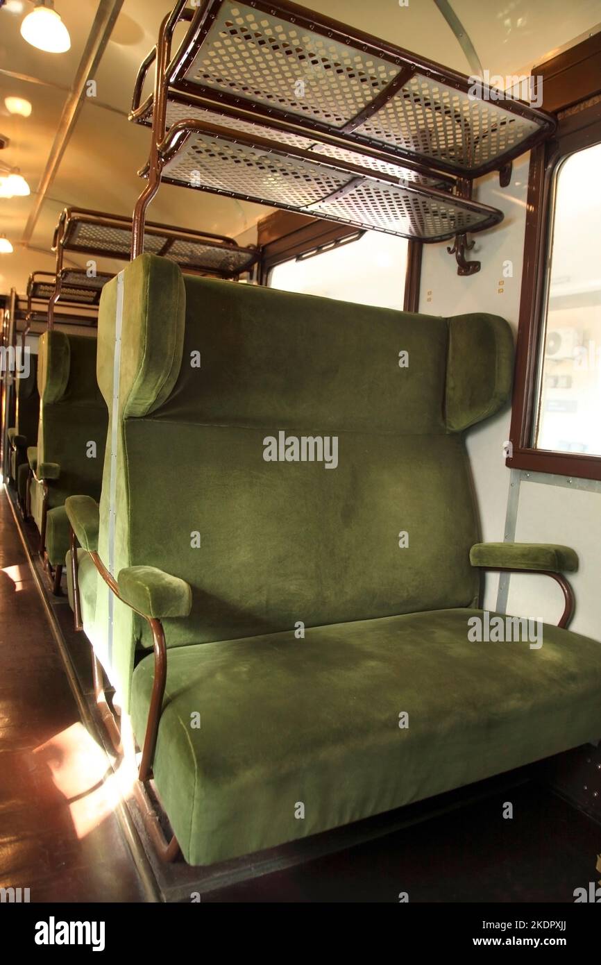 Interior of vintage preserved "Corbellini" Italian Railways train ...