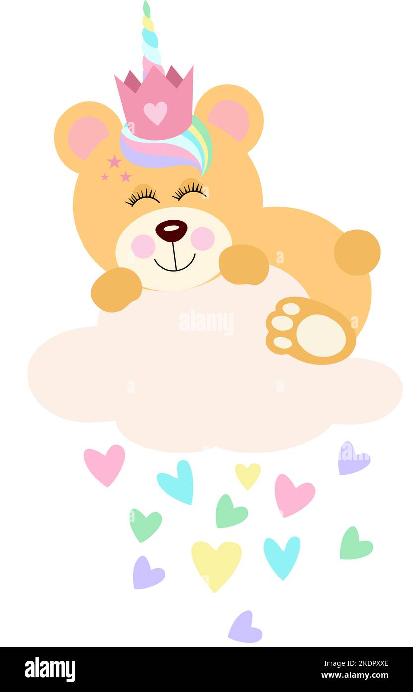 Unicorn princess teddy bear on cloud with hearts Stock Photo - Alamy