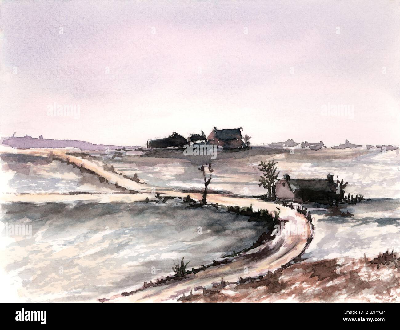 Rustic landscape. Watercolor on paper Stock Photo - Alamy