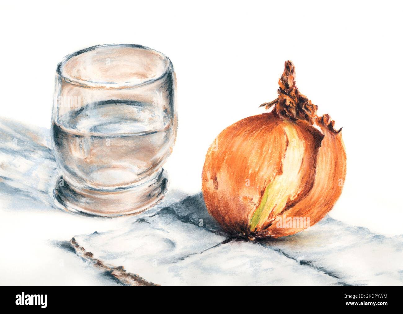 Still life with onion and glass. Soft pastel on paper Stock Photo - Alamy
