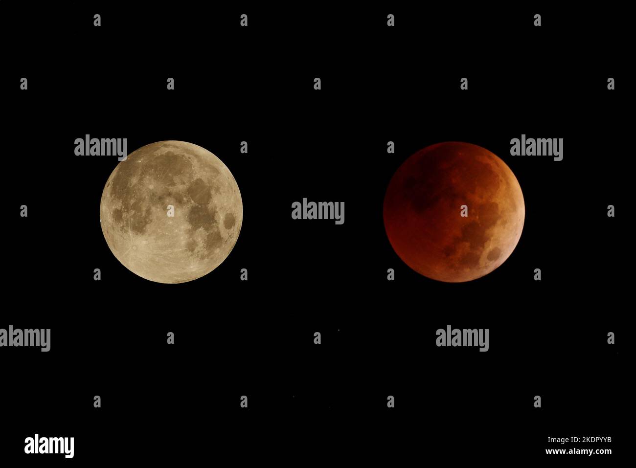 Composite of the full and eclipsed moon, November 8, 2022 Stock Photo ...
