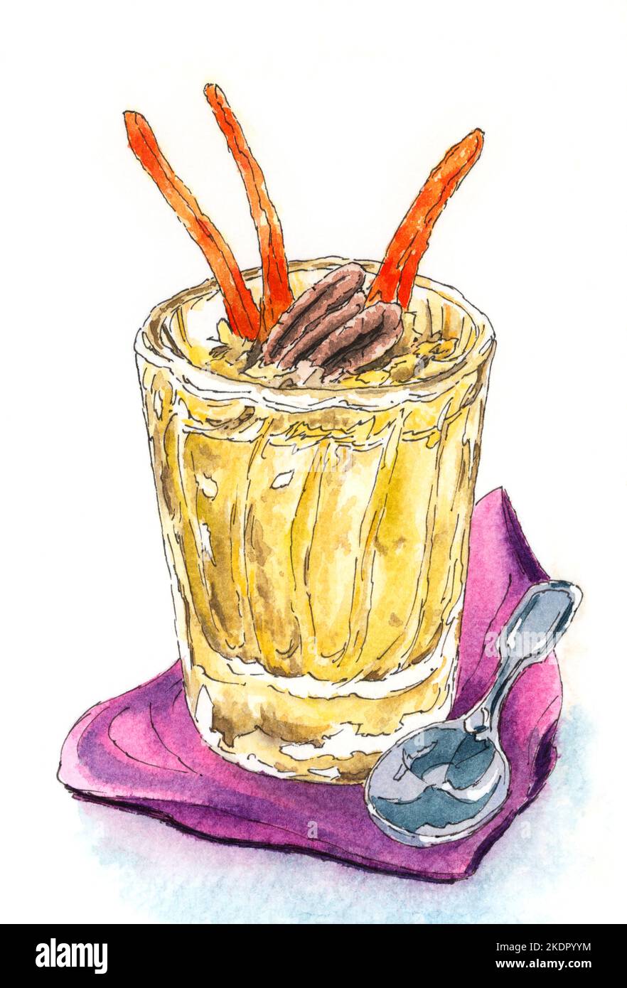 Sweet in glass. Ink and watercolor on paper Stock Photo - Alamy