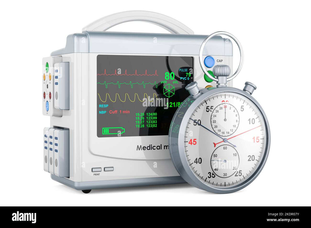 Medical monitor with stopwatch, 3D rendering isolated on white ...