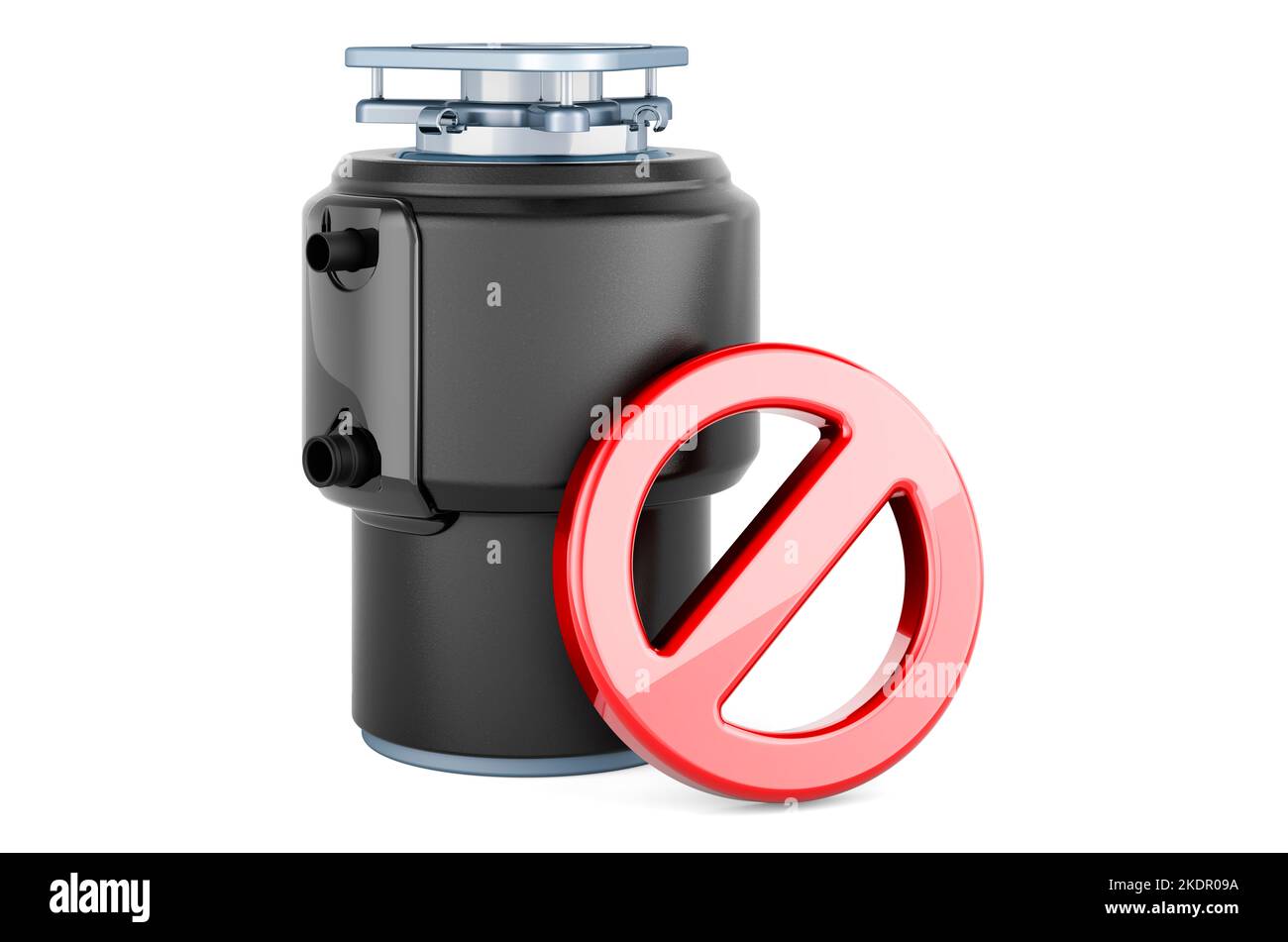 Waste disposal unit with prohibited symbol, 3D rendering isolated on ...