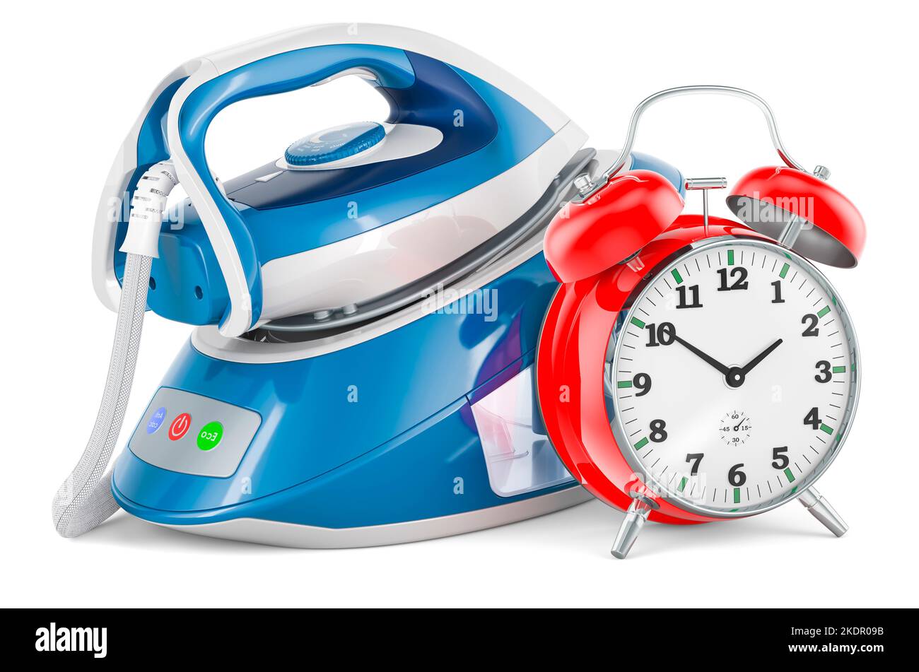 Steam generator iron with alarm clock, 3D rendering isolated on white ...