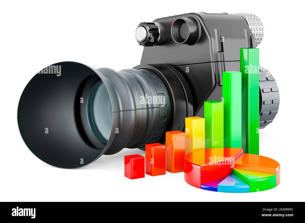 Night vision monocular with growth bar graph and pie chart, 3D ...