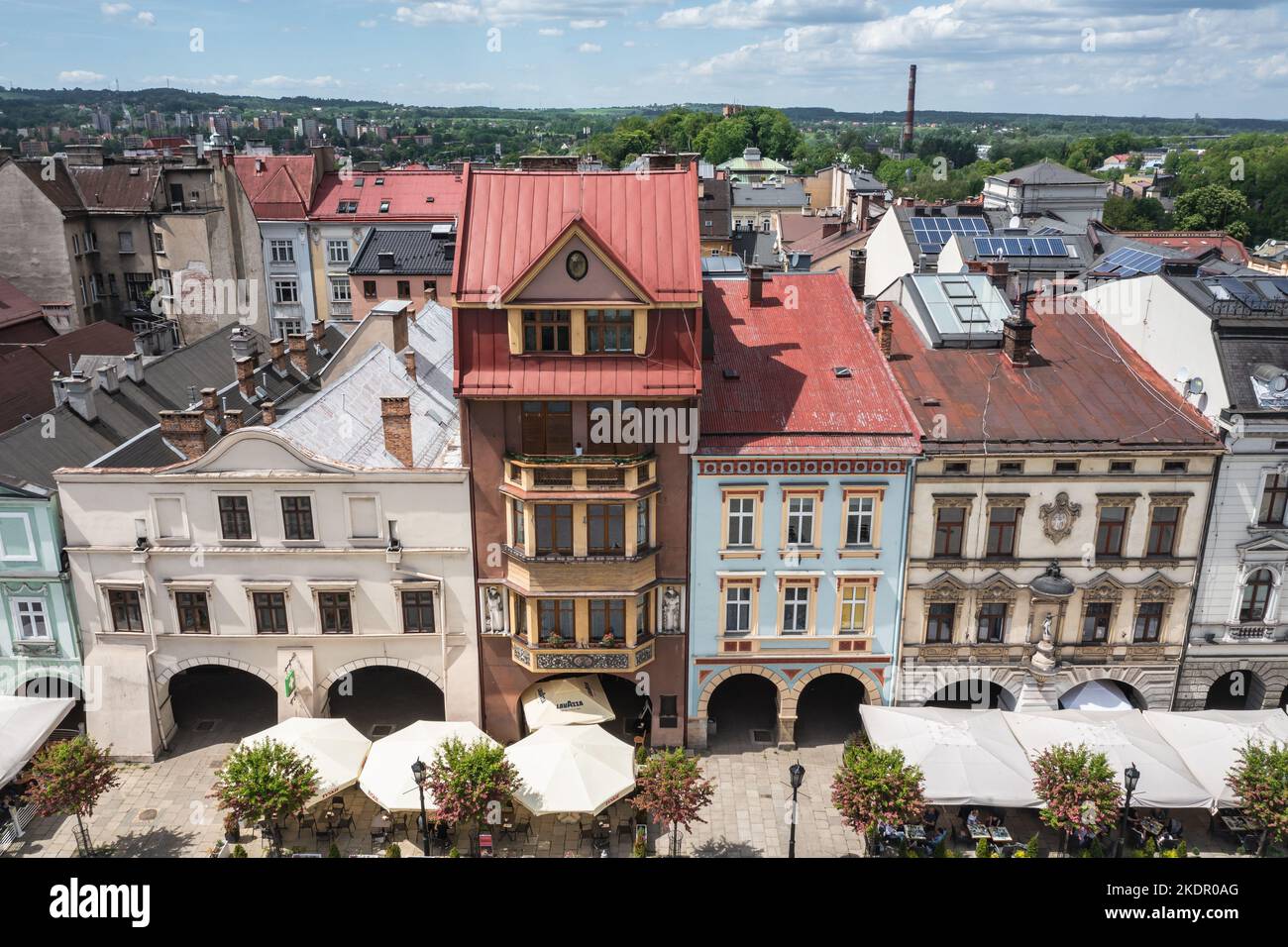 Houses on Market Square of Old Town of Cieszyn border city in Poland ...