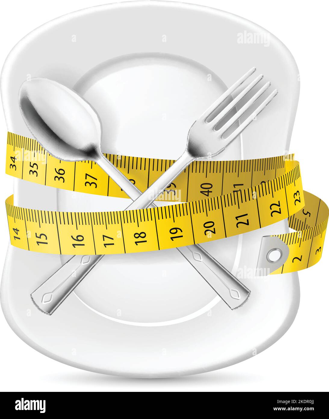 Plate with Measuring Tape and Crossed Fork and Spoon. Illustration on ...