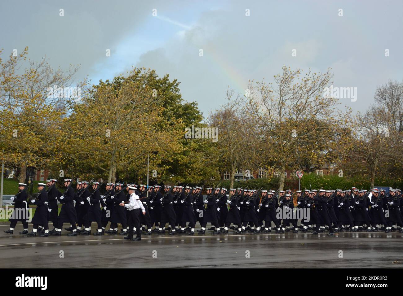Royal Navy sailors march as they rehearse at HMS Excellent, Portsmouth ...