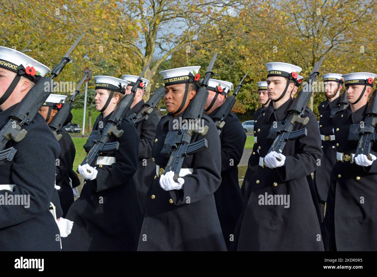 Royal Navy sailors march as they rehearse at HMS Excellent, Portsmouth ...