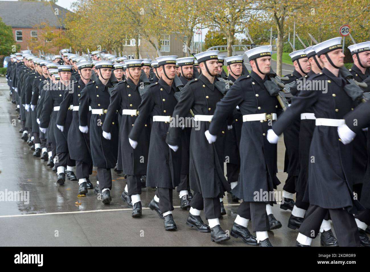 Royal Navy sailors march as they rehearse at HMS Excellent, Portsmouth ...