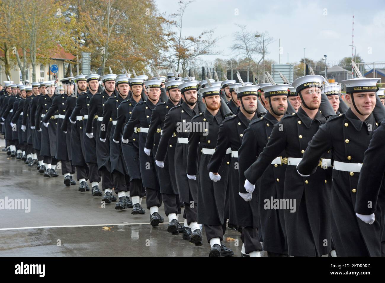 Royal Navy sailors march as they rehearse at HMS Excellent, Portsmouth ...