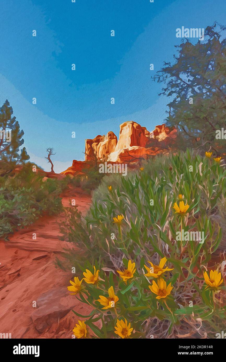 Digitally created watercolor painting of flowers on the Park Avenue ...