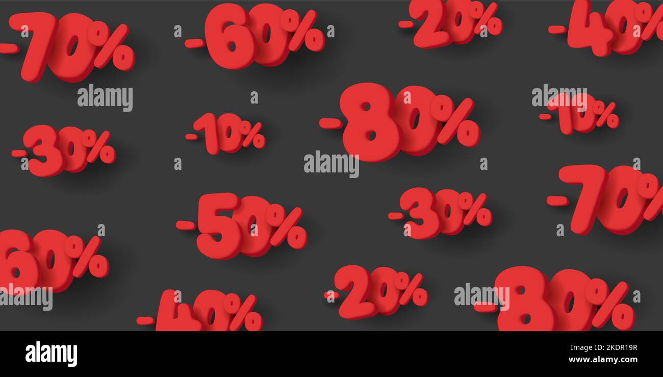Business background with 3d red rounded discount percent numbers on ...