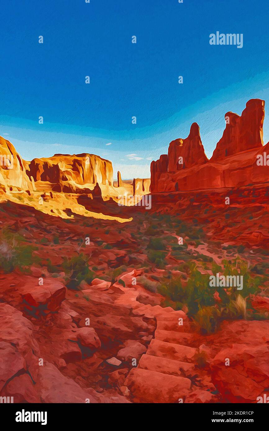 Digitally created watercolor painting of Park Avenue Trailhead view in ...